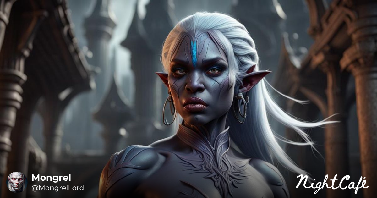 Muscle-bound female drow - Detailed Matte Painting of a Musc...
