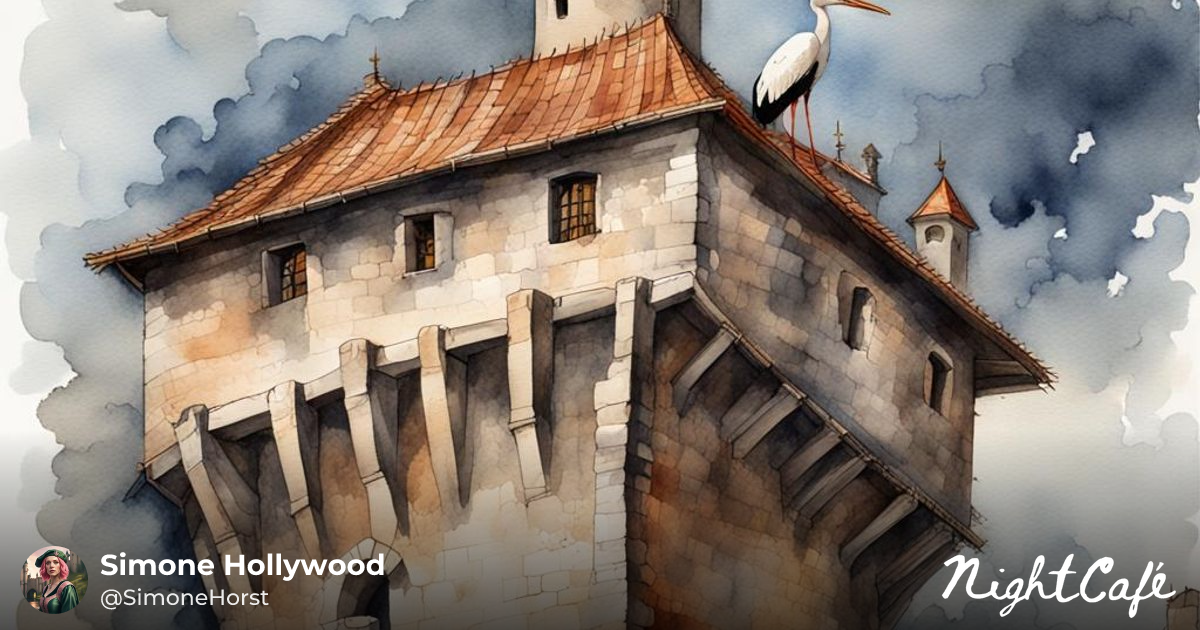 Stork on a tower of a medieval city wall.