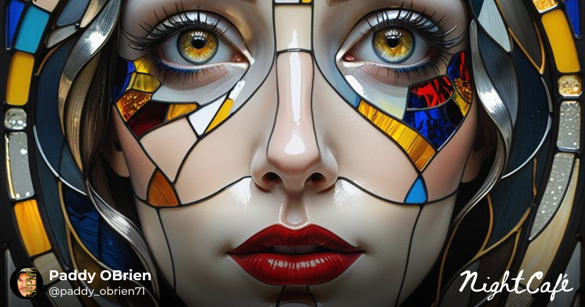 Abstract stained-glass, beautiful female face, anamorphosis. Gustav ...