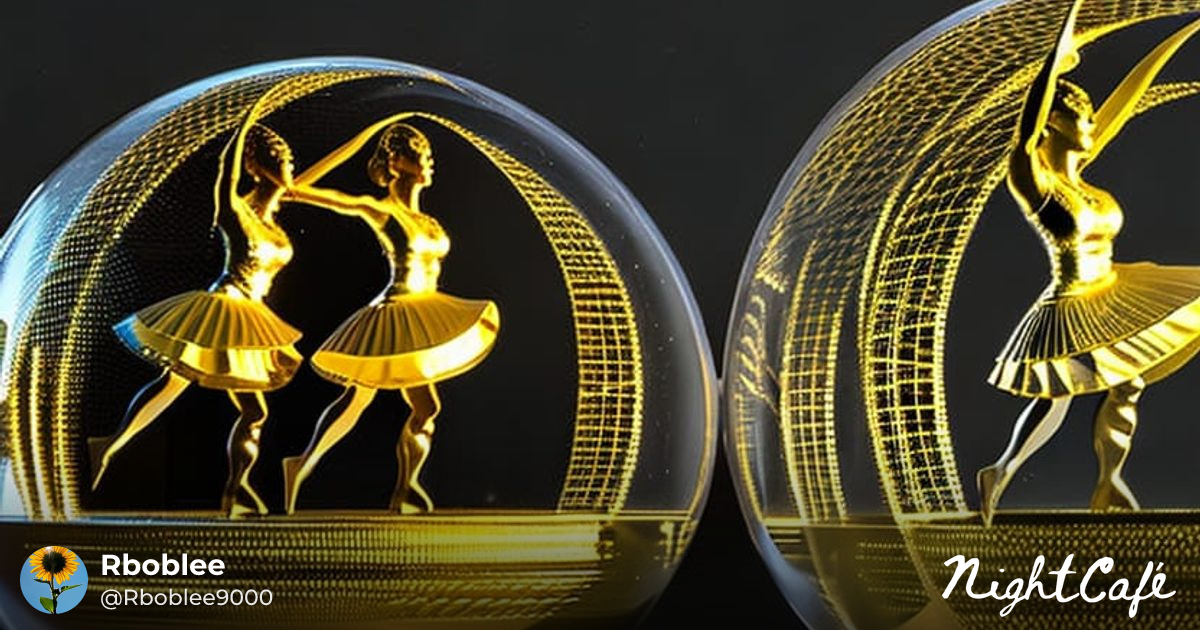 Golden Ballet Statues Dancing in Glass Sphere - AI Art