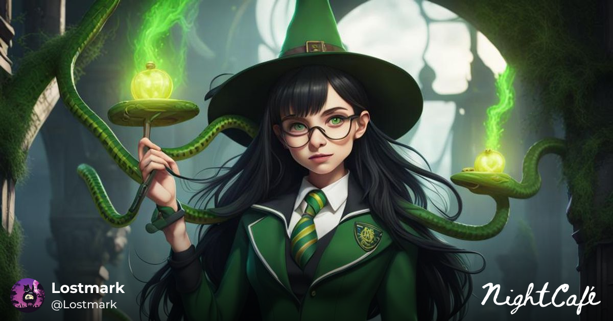 Anime Girl in Slytherin Uniform with Energy Snakes - AI Art