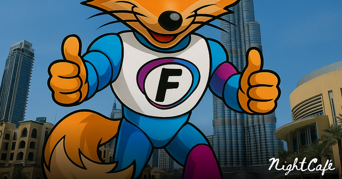 Create a hyper-realistic CGI video showing a giant 3D cartoon fox ...