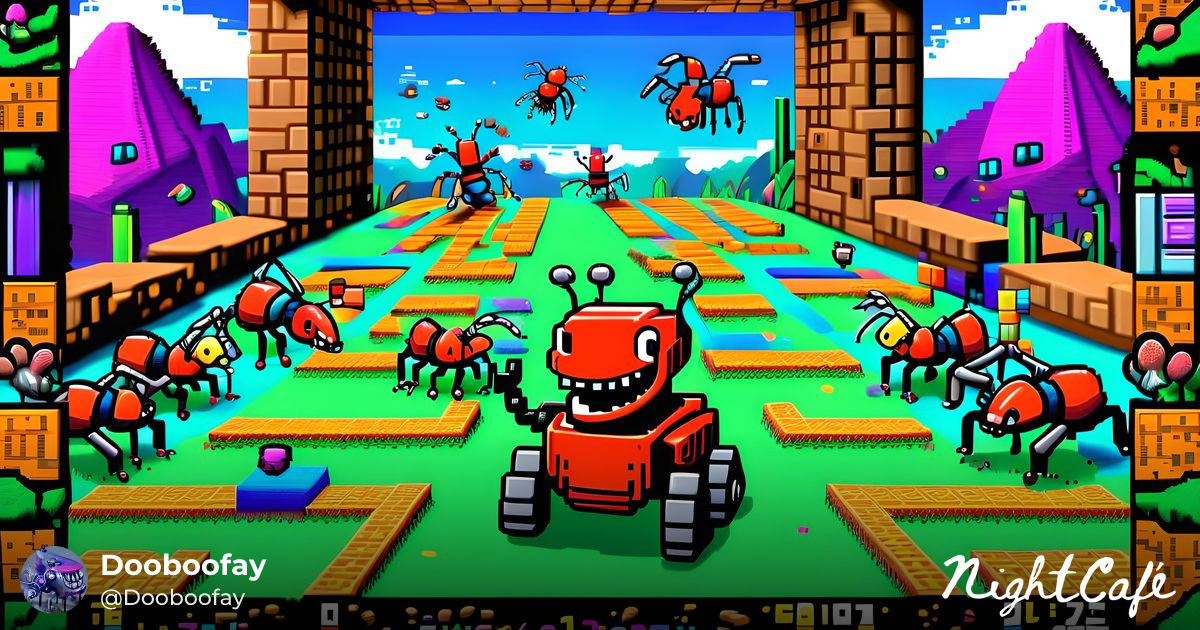 Pixel Art: Robot Anteaters in Magical Anthill - AI Art