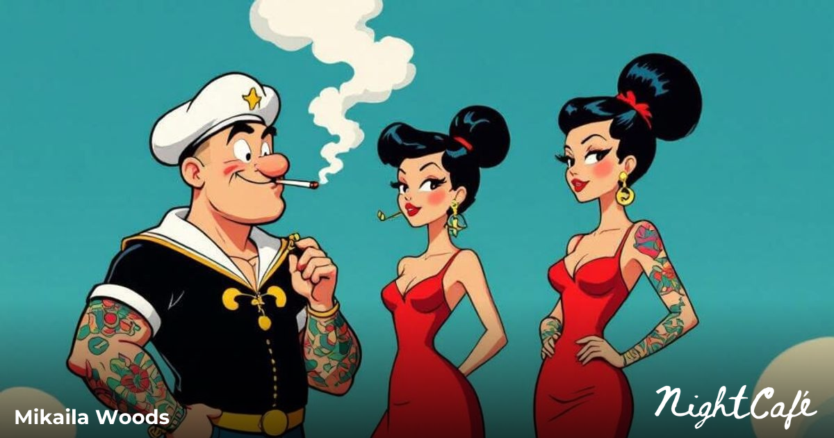 Popeye Smokes Joint in Takashi Murakami Style - AI Art