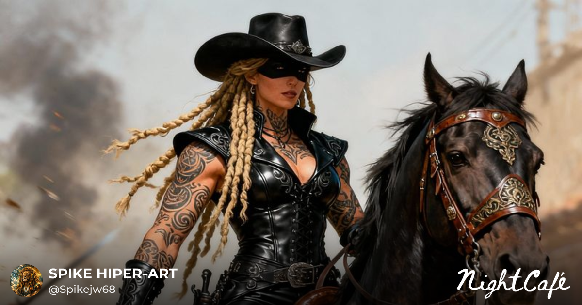 Female Zorro in Leather with Tattoos and Sword - AI Art
