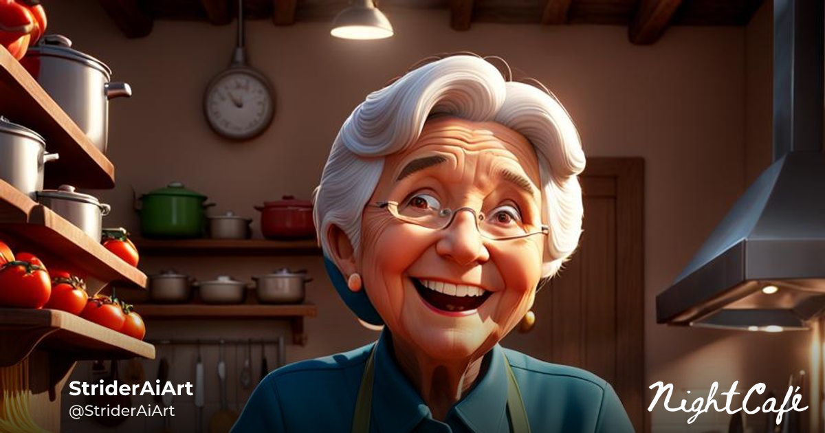 Nonna's cooking - Happy Italian Nonna Cooking Pasta, 3D Digi...