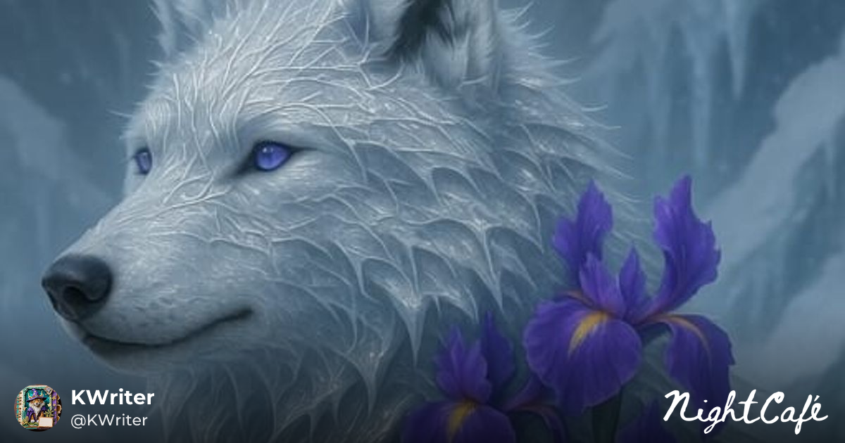 A fantasy ice wolf threaded with silver iodine, pu... - AI Art