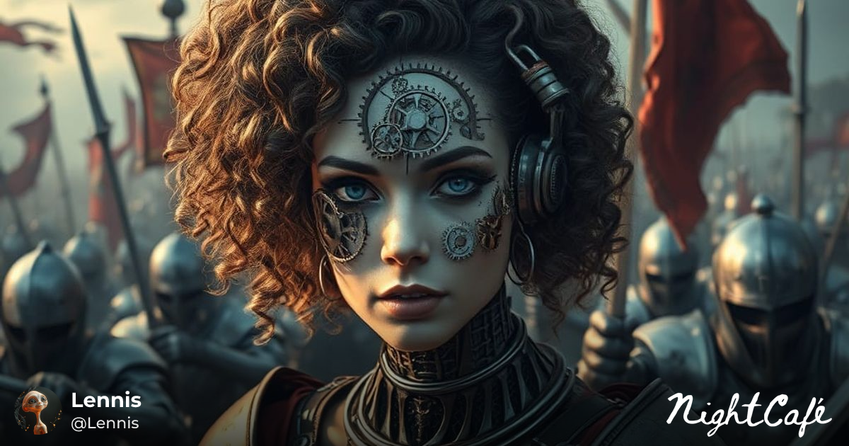 Cyborg Woman Meets Medieval Mayhem in Gears and St... - AI Art