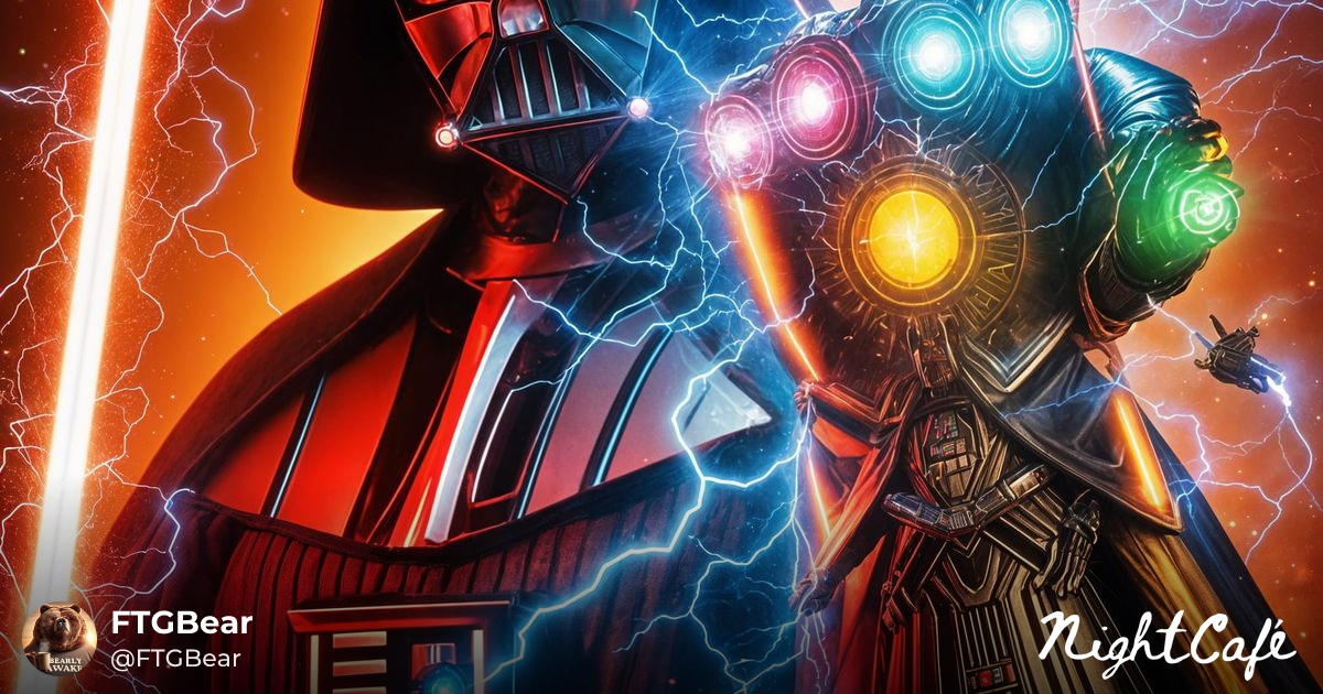 Darth Vader Wields Infinity Gauntlet in Mustifaria... - AI Art