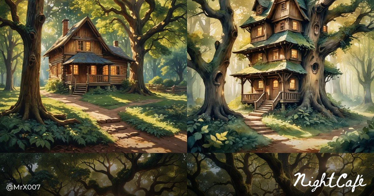 Cozy Treehouse in Sun-Dappled Forest - AI Art
