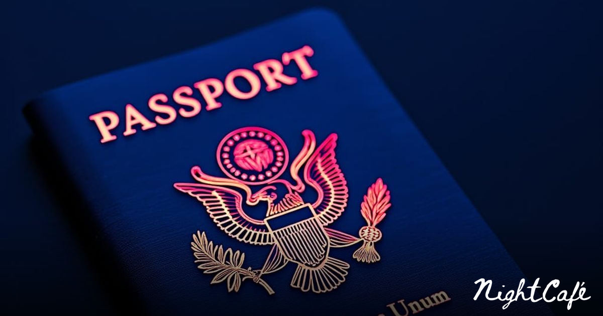 Navy Blue Passport with Glowing 24K Gold Foil Deta... - AI Art