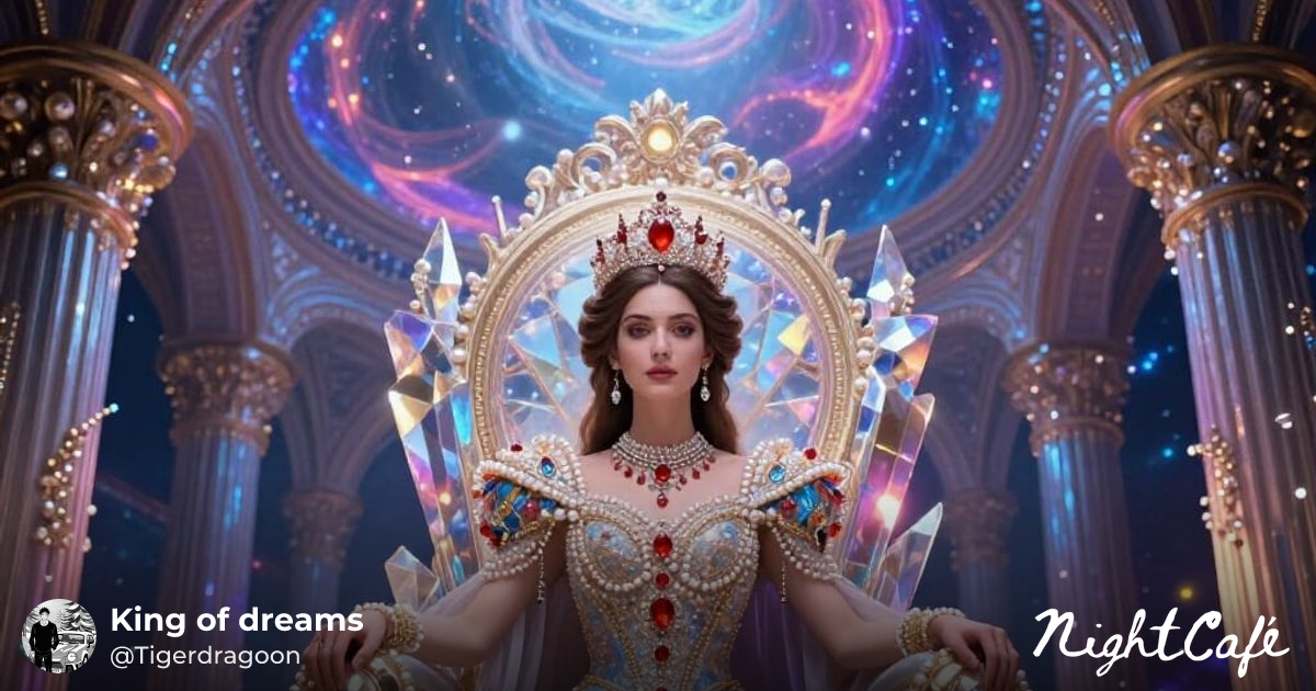 Regal Woman on Crystal Throne in Cosmic Palace - AI Art