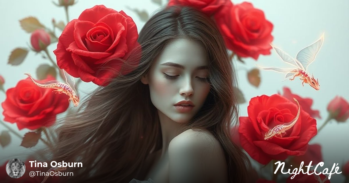 a double exposure with roses and mystical creatures in the roses