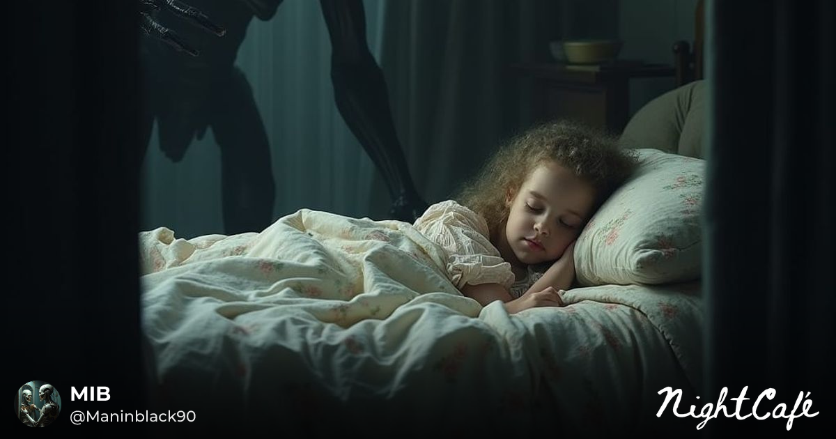 Surreal Xenomorph Watches Girl Sleep in Darkened B... - AI Art