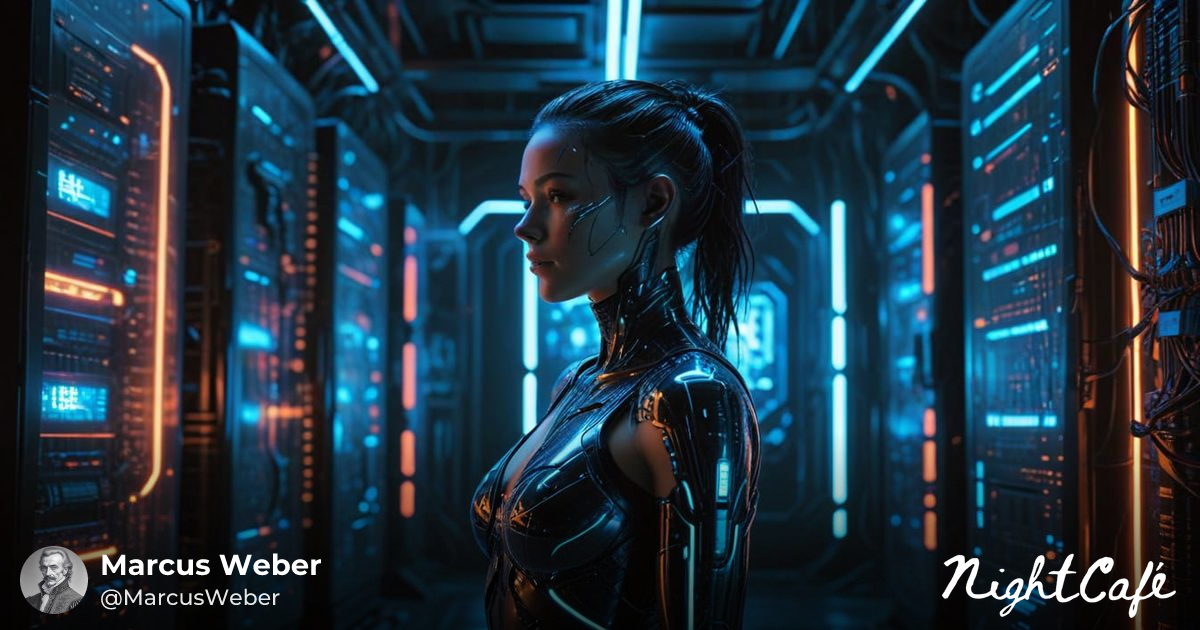 Cyberpunk Goddess in Neon-Lit Supercomputer Realm - AI Art