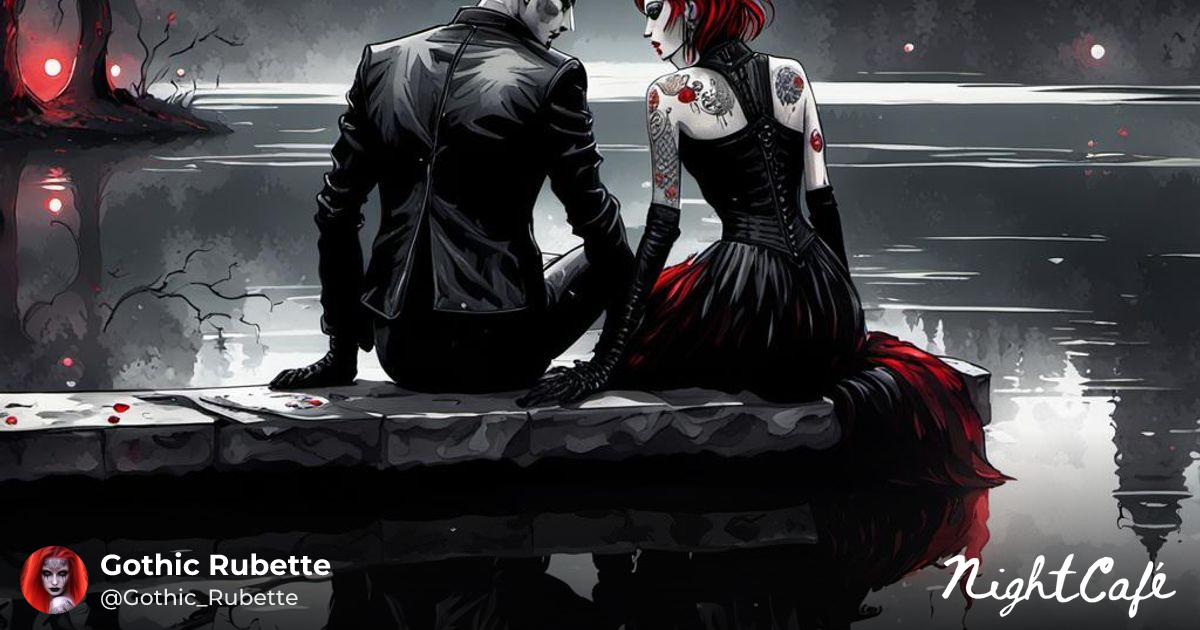 Gothic couple - Gothic Couple in Film Noir Watercolor Art