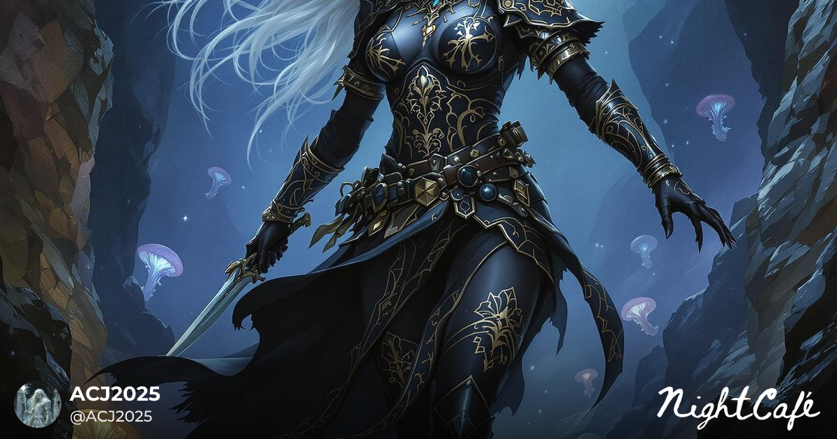 Drow 4 - Drow Rogue Navigating Bioluminescent Underdark Terr...