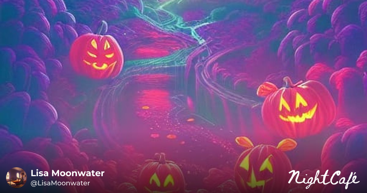 Psychedelic Halloween Scene in Neon Vaporwave Styl... - AI Art