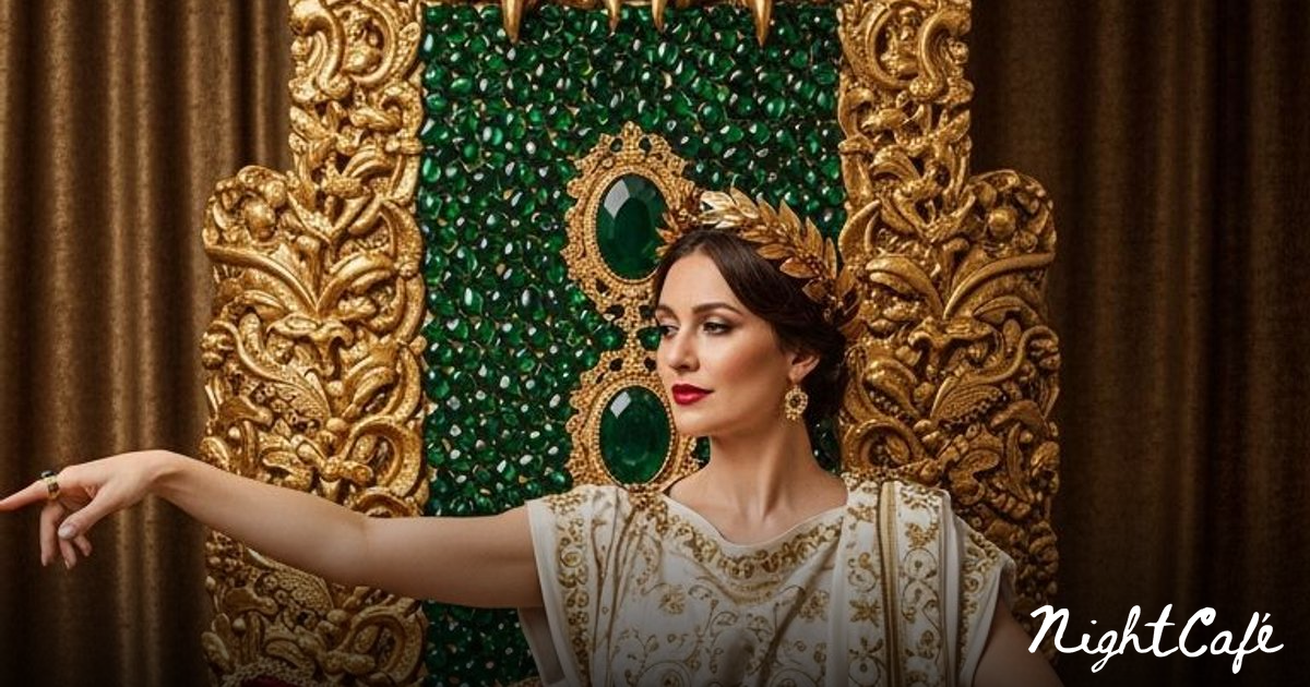 Roman Empress on Emerald Throne, Leibovitz Style - AI Art