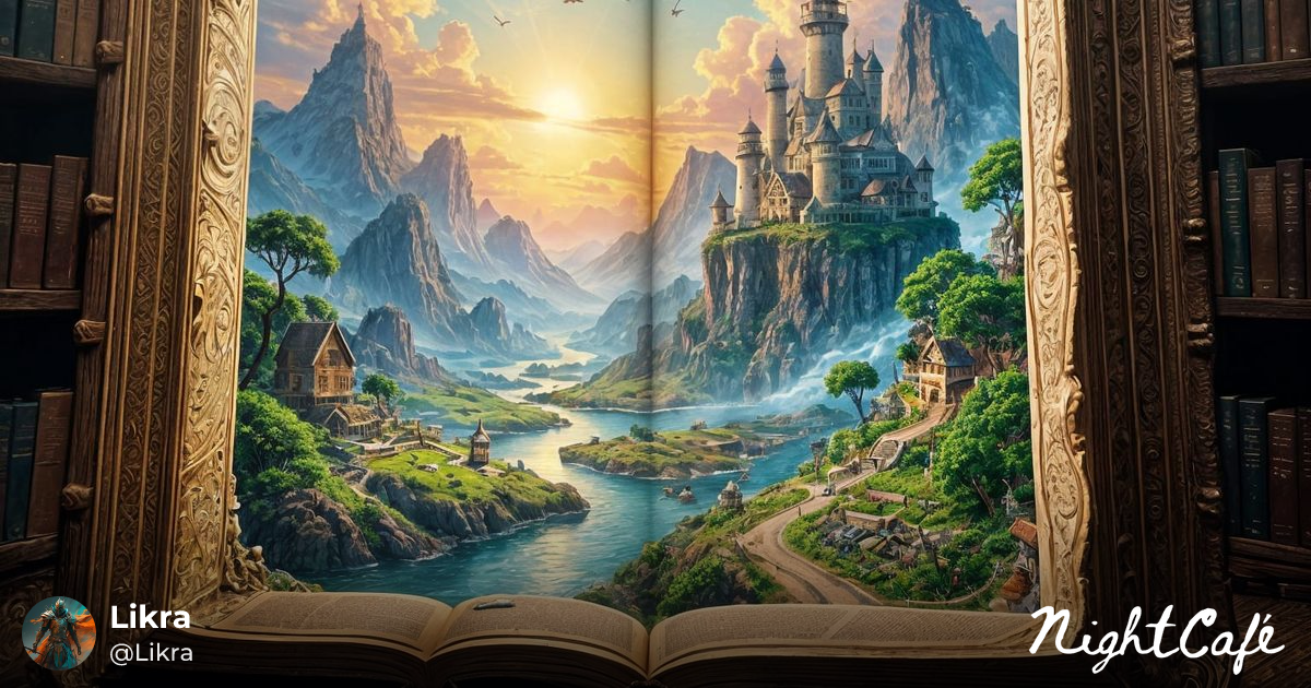 Fantastical Book with Miniature Island, Hyperreali... - AI Art