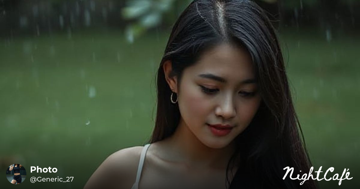 Korean Woman Playing Guitar in Rain - AI Art