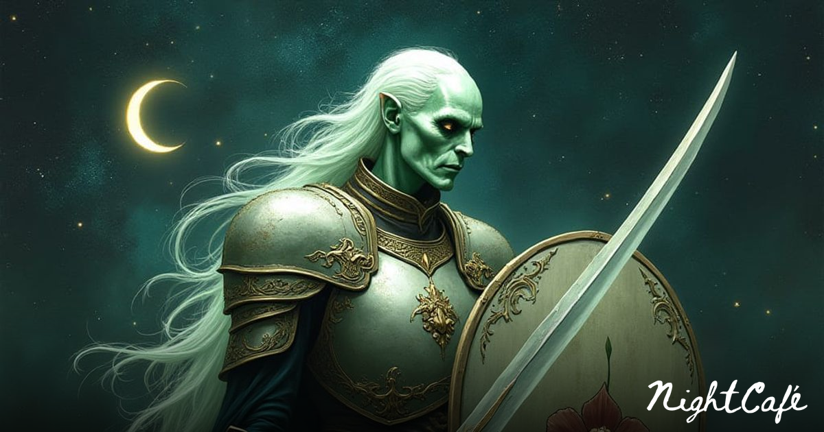 Ethereal Gith Cleric in Celestial Armor with Black... - AI Art