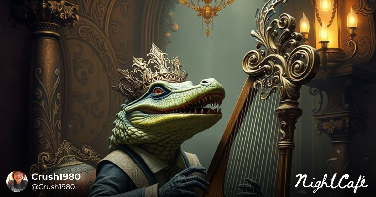 CROCODILE AND HARP - Victorian Crocodile Plays Harp in Myst...