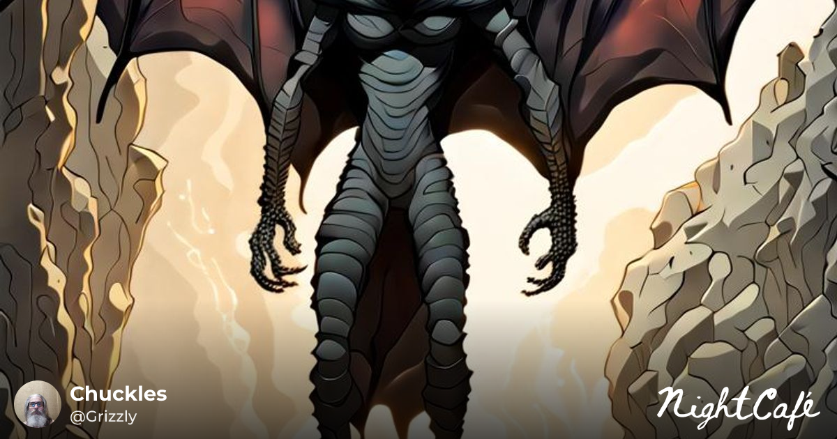 Monstrous Figure with Wings in Illuminated Cavern - AI Art