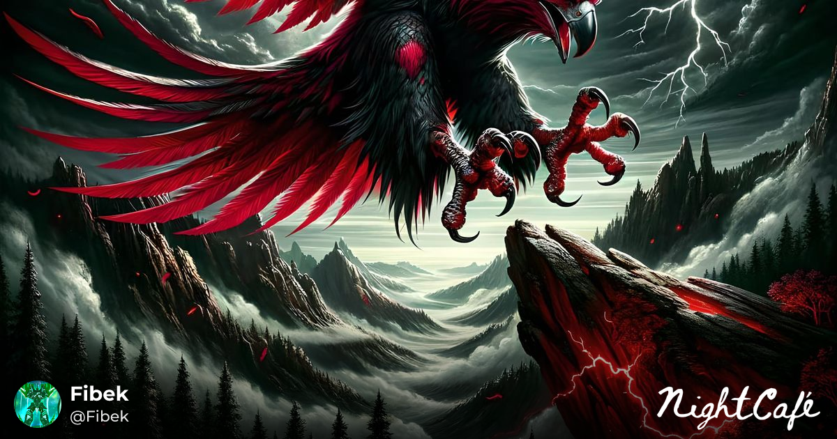 DND Series : Blood Hawk - Crimson Hawk Soaring in Stormy Dar...