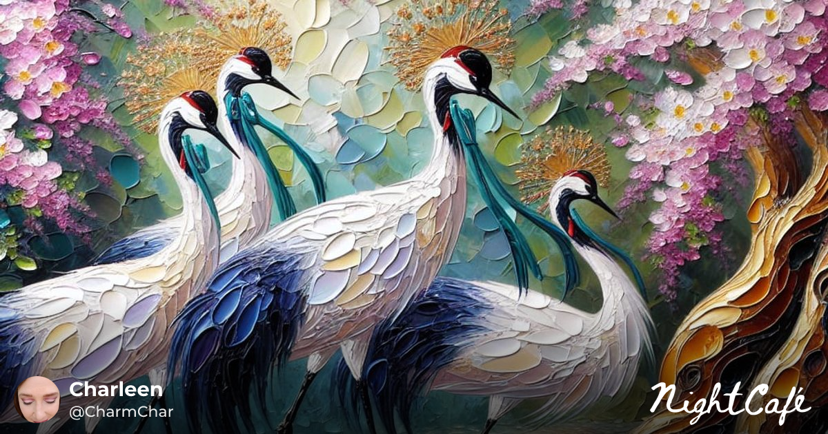 three elegant purple-crowned cranes walking gracefully down a path ...