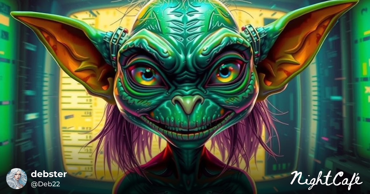 Distorted Digital Portrait of a Green Gremlin in G... - AI Art