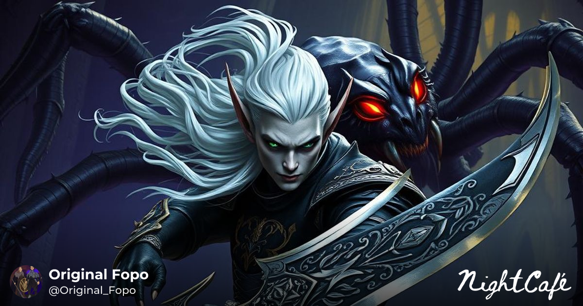 Drow fighting a spider queen - Drow Elf vs Spider Queen in D...