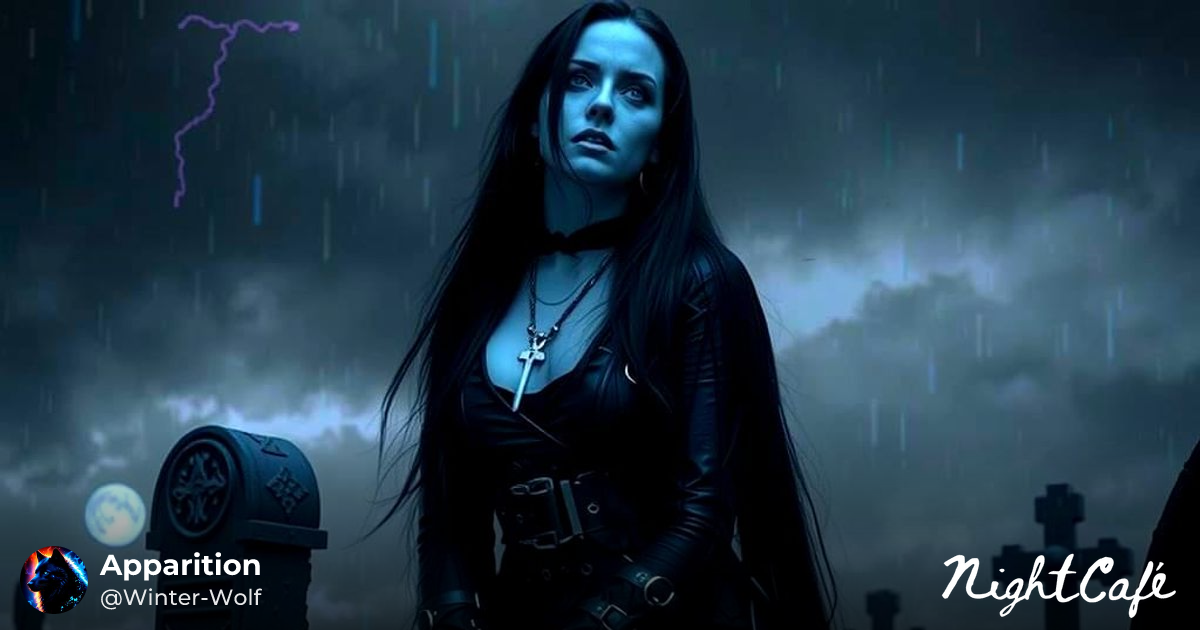 Gothic Mourning - Gothic Woman Mourns in Blue Neon Rain