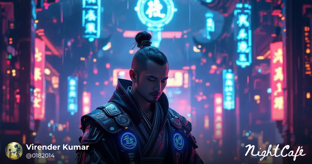 Cyberpunk Monk Meditating in Neon Temple - AI Art