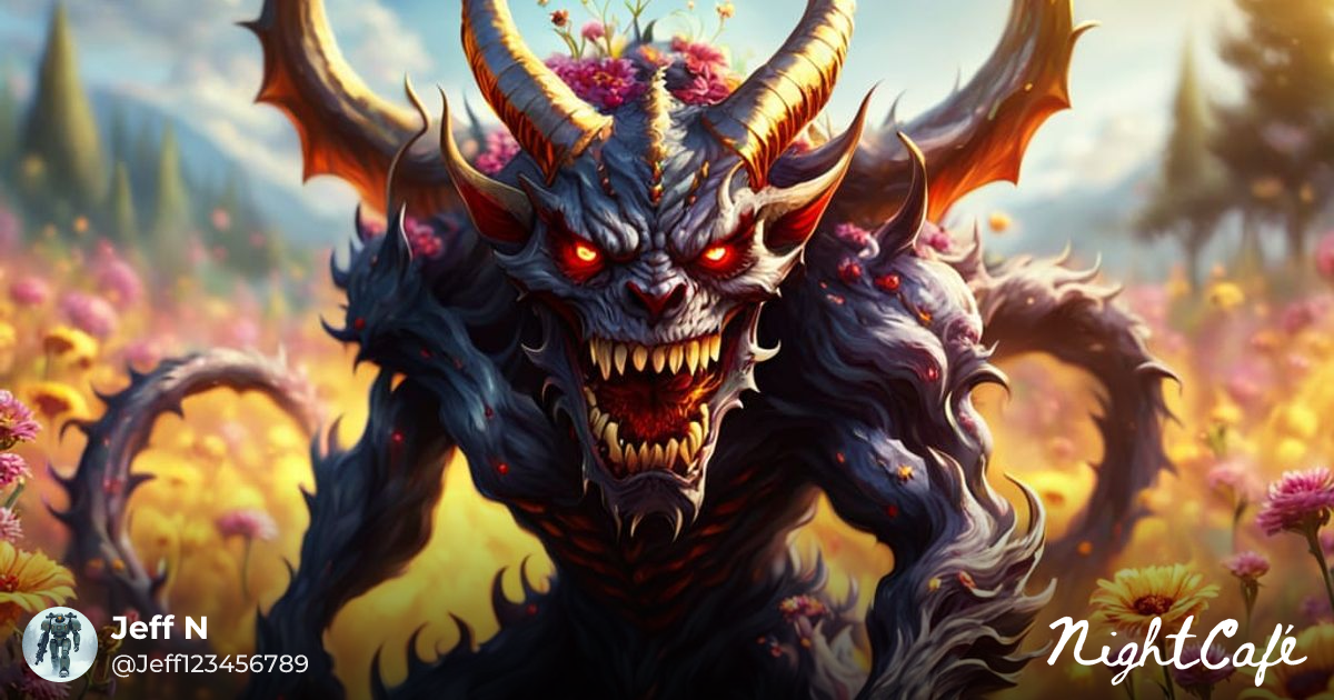 Demonic Demon in a Flower Field: Fantasy Art - AI Art