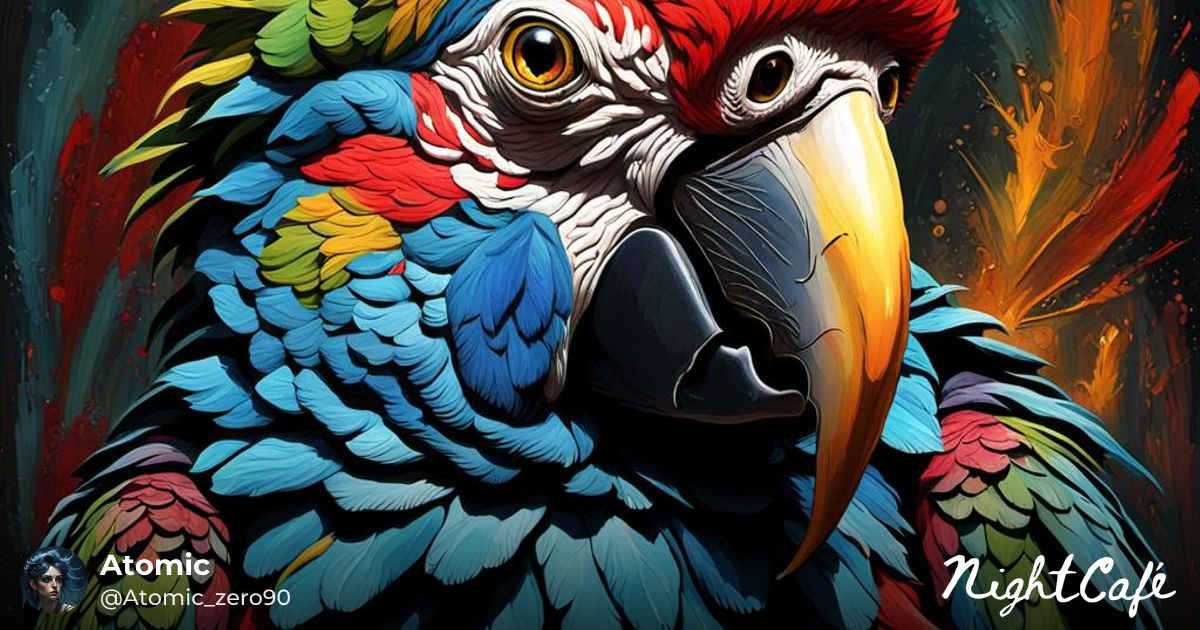 Parrot - Creepy Gothic Parrot with Decaying Face in Impast...