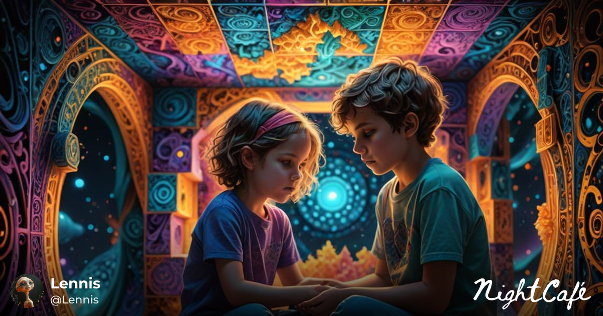 Whimsical Emo Children in a Vibrant Fractal Wonder... - AI Art