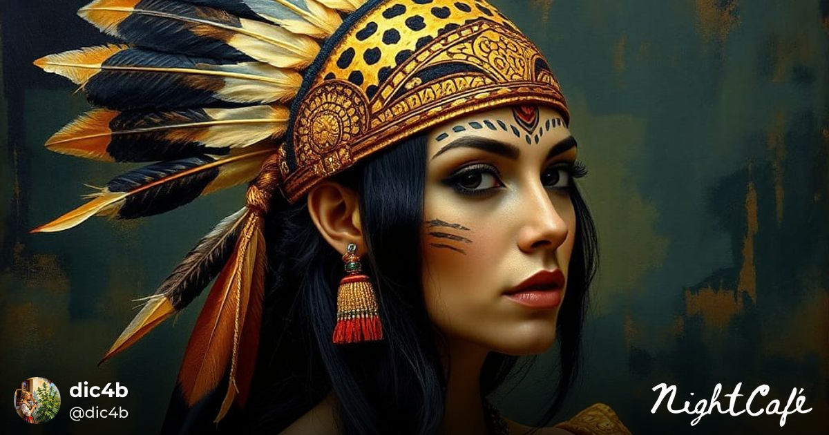 Mayan Goddess with Jaguar Headdress in Impasto Sty... - AI Art