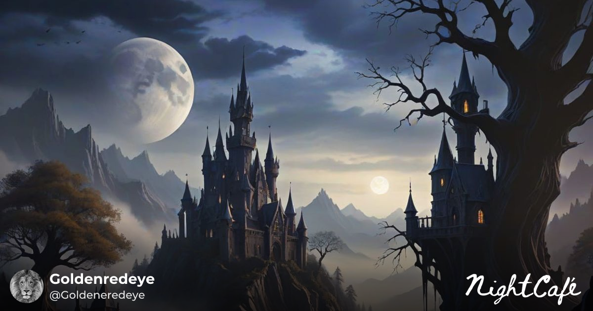 Ethereal Castle Amidst Dark Fantasy Landscape - AI Art