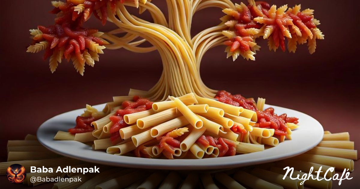 Pasta tree - Pasta Tree Sculpture in Bolognese Sauce: 3D Ren...