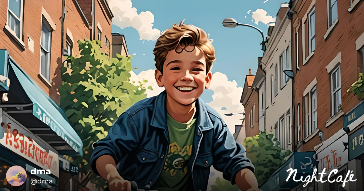 happy boy cycling on BMX in the street