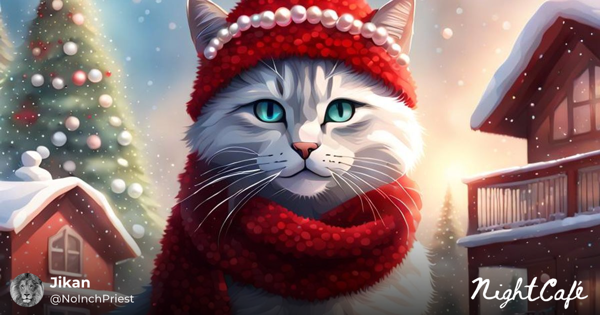 Kitty Cats' Christmas - Holiday Snowcat with Poinsettias in ...