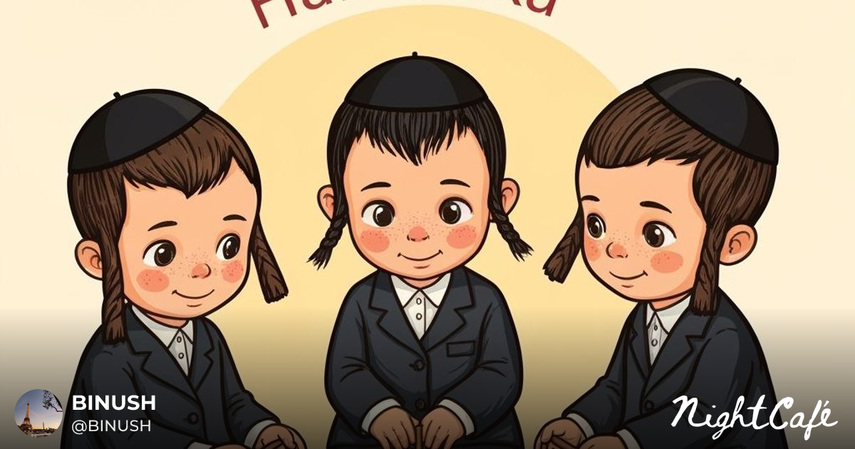 Hanukkah Woodcut Card: Children Playing Dreidel - AI Art