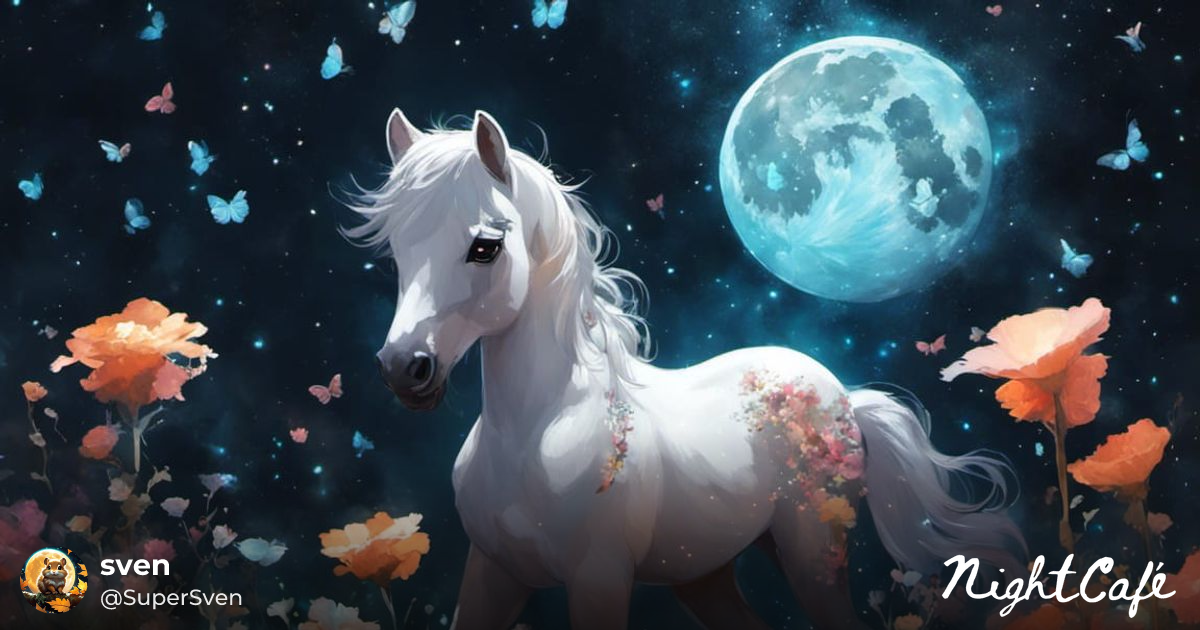 Constellation Colt with Bioluminescent Flowers - AI Art