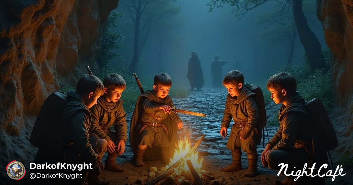 Medieval Young Outcasts Gather Around a Flickering... - AI Art