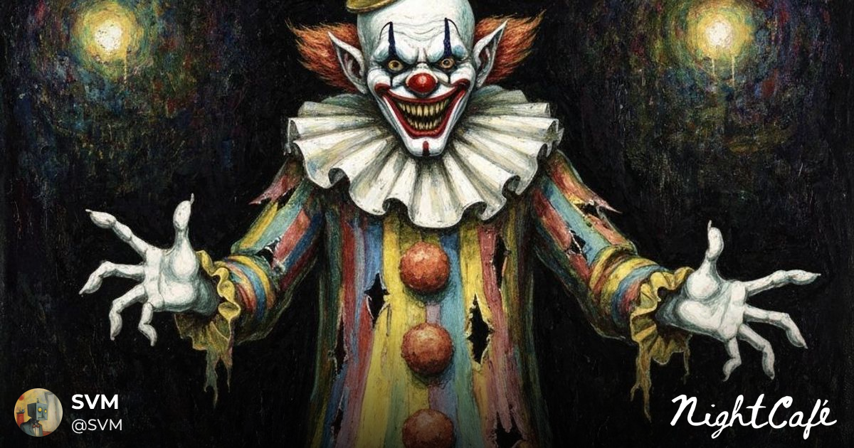 Grotesque Clown in Dark Carnival, Gouache and Wate... - AI Art