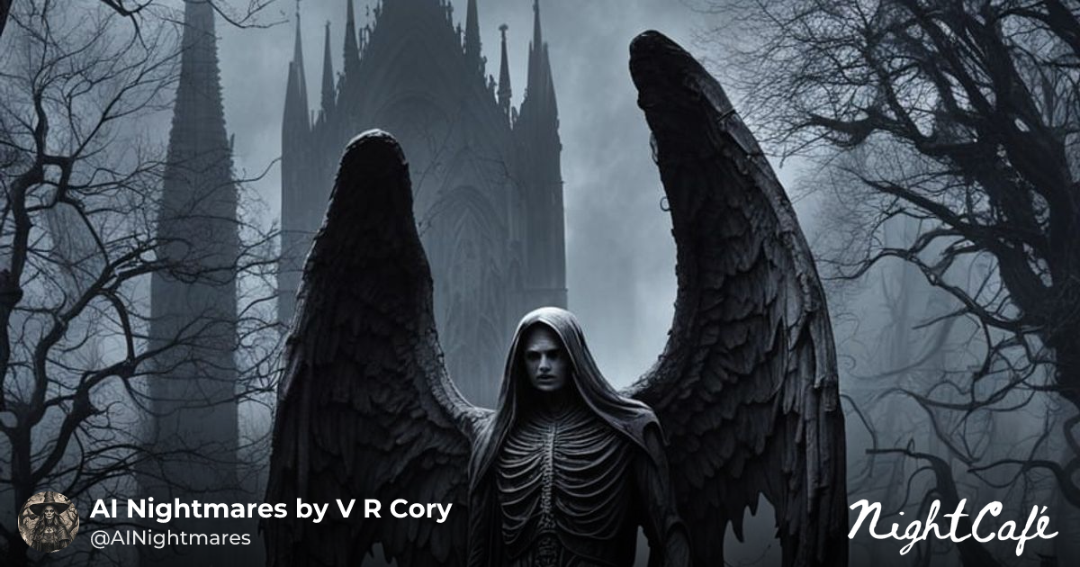 Gothic Statue Cries Blood Tears in Abandoned Cemet... - AI Art