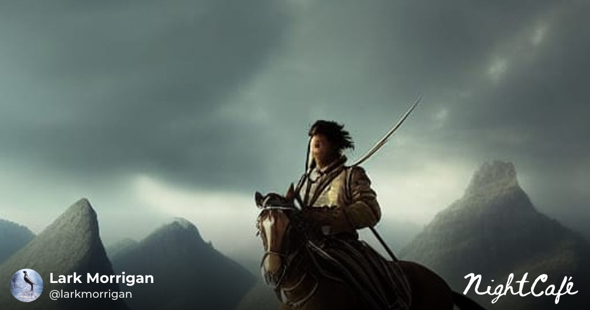 Epic Cavalry of Light Near Blue Mountains - AI Art