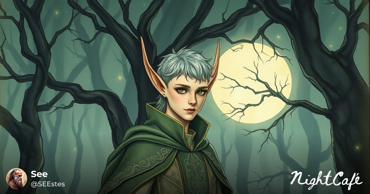 Elf - Enchanting Elf in Moonlit Forest, Fantasy Art