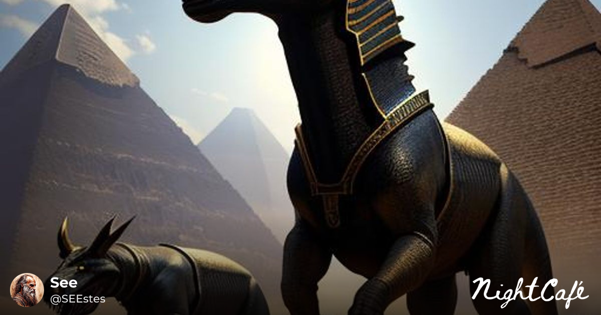 Dinosaurs and Pharaoh Anubis in Jurassic Landscape - AI Art